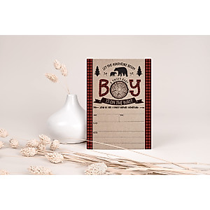 Your Main Event Prints Lumberjack Baby Shower Invitations - Boy Baby Shower Invitations - Mama Bear Baby Shower Invites - Woodland Baby Shower Invitations - 20 Fill-In Invitations and White Envelopes