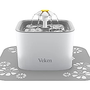 Veken Pet Fountain, 84oz/2.5L Automatic Cat Water Fountain Dog Water Dispenser with 3 Replacement Filters & 1 Silicone Mat for Cats, Dogs, Multiple Pets, Grey