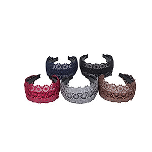 DORIS&JACKY Fashion 2.5 Inch Wide Lace Headbands Elastic Hairbands With Teeth Headwear Accessories For Women And Girls (LACE-5 pcs)…