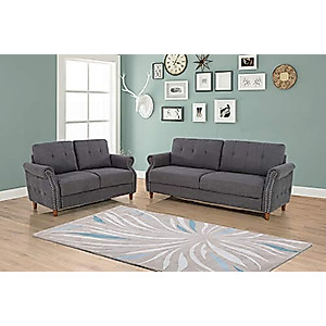 Container Furniture Direct Briscoe Ultra Modern Upholstered Button Tufted Back Living Room Loveseat, 79.53" Grey