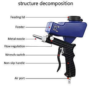 Portable Sandblaster Gun Kit 70-150 PSI 6000RPM Gravity Feed Sandblasting Pneumatic Blast Gun Handheld Tool with Air Tube Connector for Cleaning Rust, Dirt, Paint, & Glass Etching