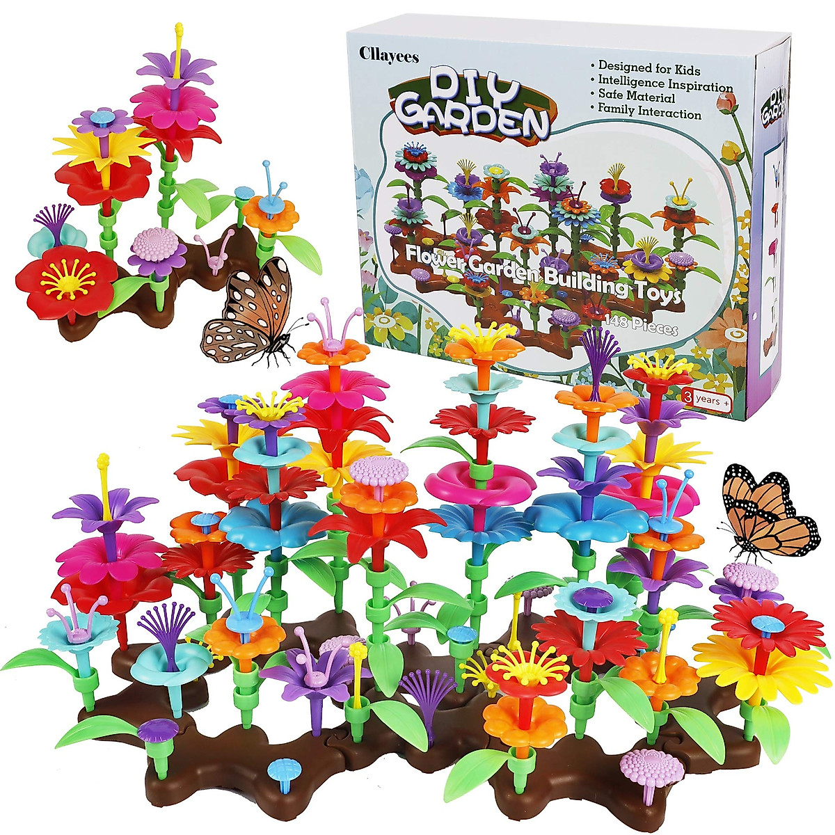 Cllayees 148 Pcs Flower Garden Building Toy Set for Kids, Building Blocks Pretend Gardening Set Preschool Educational Activity Stem Flower Garden Stacking Game Gift for Boys Girls Age 3-7 Year Olds