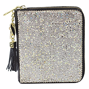 Bestbling Bling Crystal Credit Card Wallet Leather RFID Wallet for Women Wallet Zip Leather Card Case Holder Organizer (Silver)