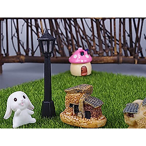 10pcs Mini Miniature Street Light Model, Railway Train Post Lamps, Black Lamp Outdoor Pathway Lantern Post for Dollhouse Decoration Micro Landscape Fairy Garden Lighting Accessories, Black