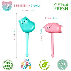 GET FRESH Animal Food Picks for Kids – 18-pcs Cat Food Picks for Toddlers Lunch Decoration – Cute Cat Bento Toothpicks for Children – Reusable Kids Foods Picks Toothpicks Set for Bento Deco
