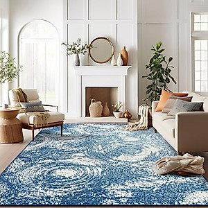 Rugshop Contemporary Distressed Circles Soft Area Rug 8' x 10' Blue