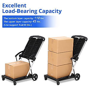 Garvee Collapsible carts, Mobile Folding Trolley, Shopping cart with Storage Crate, Platform Truck