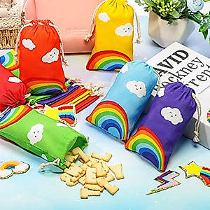 24 Pcs Rainbow Gift Bags with Drawstring Party Favor Bag Birthday Supplies Candy Goodie Treat Bag for Birthday Baby Shower Wedding (5 x 7 Inch)