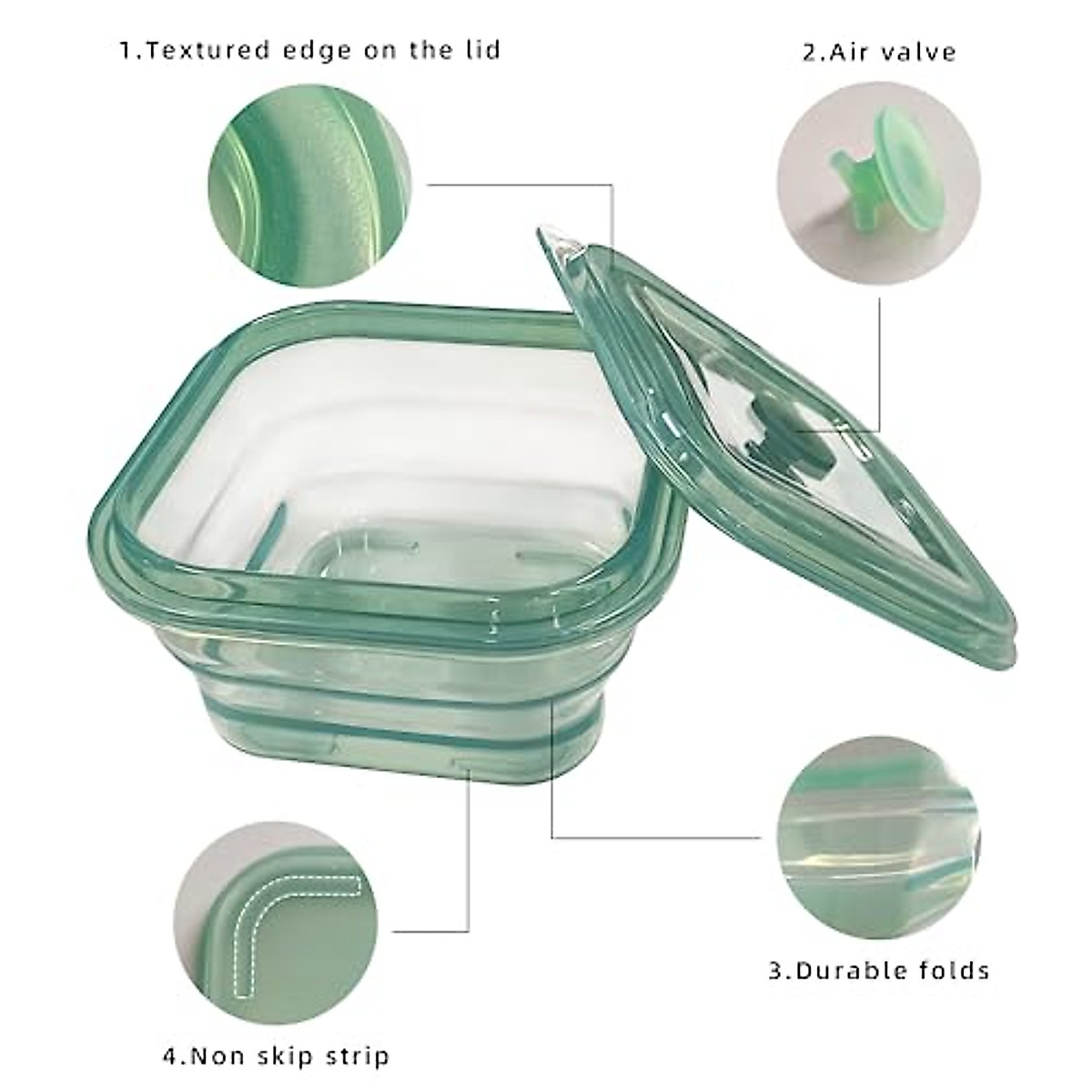 KVK Silicone Collapsible Food Storage Containers with Silicone Airtight Lids BPA Free - Stacking Small Storage Containers for Snacks Fruits Microwave Freezer Safe - 14oz 6pcs Clear&Pastel Green