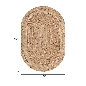 Unique Loom Braided Jute Collection Area Rug - Dhaka (4' 1" x 6' 1" Oval, Natural)