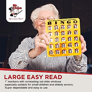 MR CHIPS Jam-Proof Easy-Read Quick-Clear Large Print Fingertip Slide Bingo Cards with Sliding Windows 10 Pack in Gold Rush Style