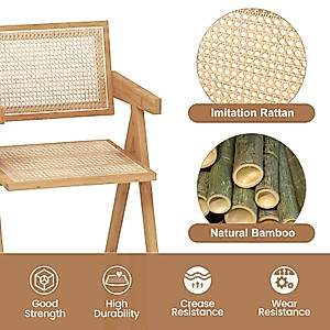 UJOYPAD Rattan Accent Chairs Set of 2,Mid Century Rattan Dining Chairs W/Bamboo Frame,High Back Lounge Armchair W/Anti-Slip Foot Pads,Rattan Side Chair for Dining Room,Living Room,Bedroom