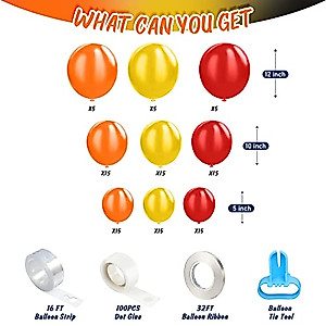 steliu Fire Truck Balloon Arch Garland Kit, 109 Pieces Red yellow and orange Latex Balloons for Baby Shower Wedding Birthday Graduation Anniversary Firefighter Party Background Decorations (red)