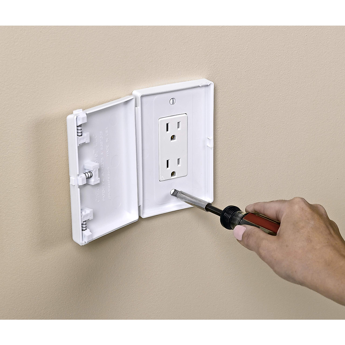 Child Be Safe, Baby Toddler Pet Resistant Electrical Safety Cover Guard for Home and Business, Made in USA, Compatible with Decora Leviton Legrand, Modern Wide Outlet Switch (1 Count, White)