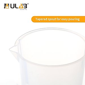 ULAB Scientific Plastic Beaker Set, 5 Sizes 50ml 100ml 250ml 500ml 1000ml, 2pcs for Each Size, Stackable with Spout, Molded Graduation, UBP1007