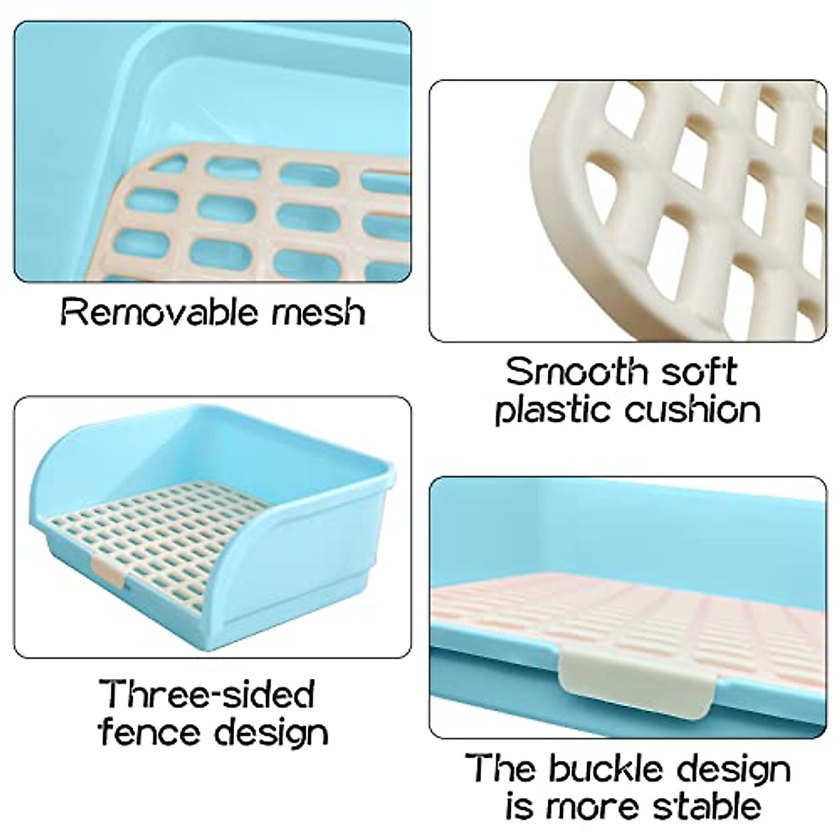 kathson Large Rabbit Litter Box, Pets Toilet Potty Trainer Tray Corner Small Animals Litter Bedding Box Bigger Pet Pan with Grass Mats for Adult Guinea Pig/Chinchilla/Ferret/Rabbit (Blue)