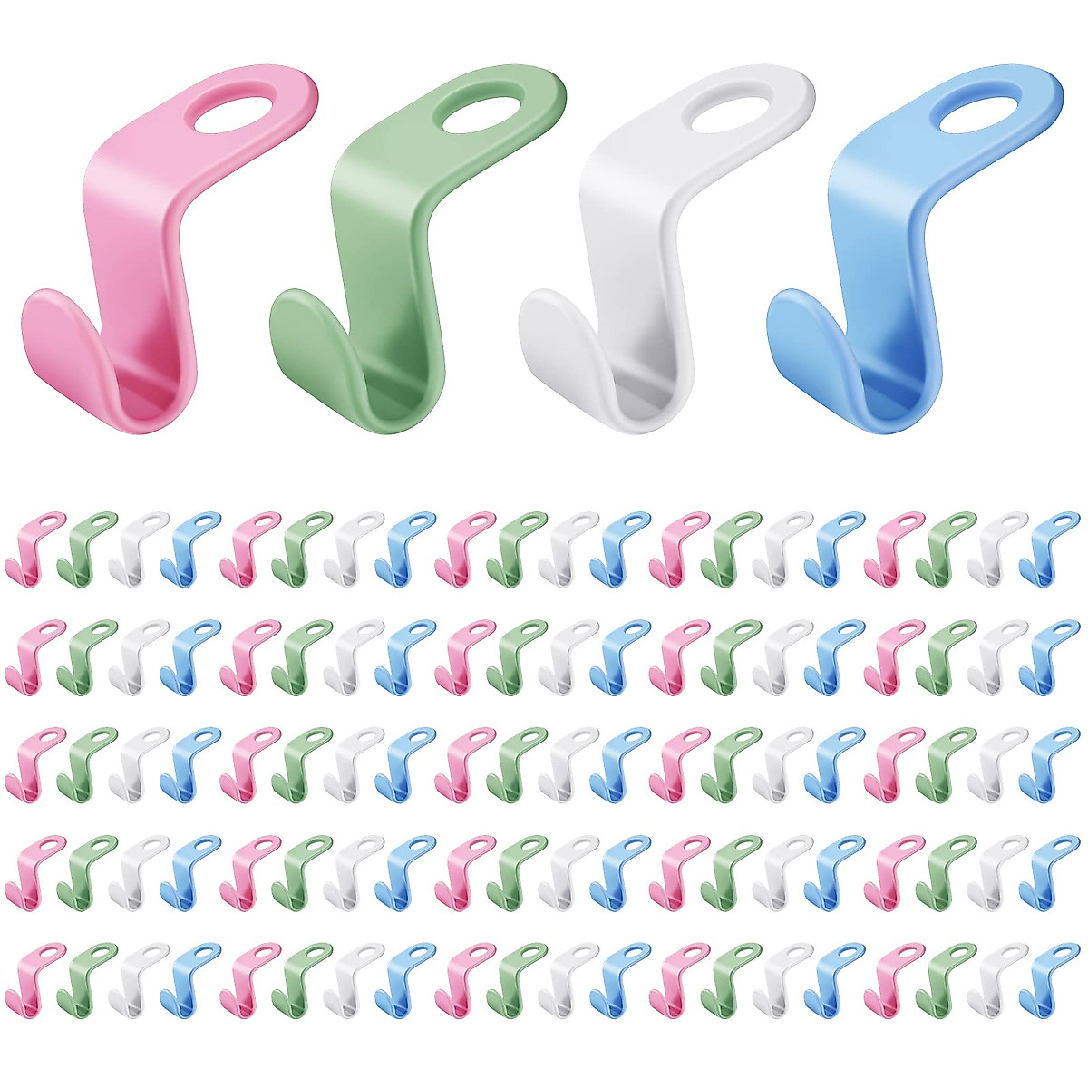 Yulejo Clothes Hanger Connector Hooks Plastic Hanger Extender Clips Space Saving Hangers for Space Saving Clothes and Closet Organizer(Green, Blue, White, Pink, 100 Pcs)