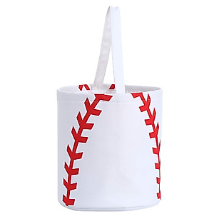 E-FirstFeeling Baseball Basket Easter Baskets Canvas Easter Eggs Hunt Baskets Halloween Basket Trick or Treat Basket Candy Bucket Tote for Halloween Easter (Baseball)