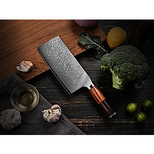 KINGOD 7-Inch Meat Cleaver, Razor-Sharp VG10 Steel Knife for Meat & Vegetables, Multipurpose Kitchen Knife with Rosewood Handle, Gift Box & Sheath