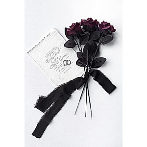 Kainonnan 3 Rolls Black Silk Ribbon Chiffon Ribbon Handmade Fringe Ribbon 1.5" x 7Yd Ribbon for Gift Wrapping Wedding Invitations Wedding Bouquets Decor (Black)