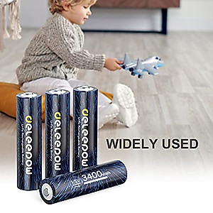 Deleepow Rechargeable AA Batteries, 1.5V 3400mWh High Capcity Lithium AA Battery 4 Pack 1500 Cycles Long Lasting Double A Battery
