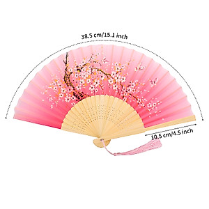 AOIPAMKEL Folding Fan Hand Held Fan, 5 pcs Japanese Fan Foldable Hand Fan, Silk Paper Fans with Tassel, Hollowed Fringe Foldable Fan, Handheld Fan foldable for Wedding, Party, Gifts, Wall Decoration