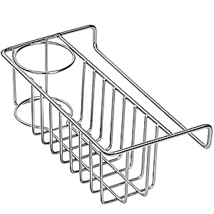 2 IN 1 SPONGE HOLDER, MOVABLE Kitchen Sink Caddy Sponge Holder + Brush Holder, Small In Sink Dish Sponge Caddy, 304 Stainless Steel, Hanging Kitchen Sink Organizer Accessories Rack Basket -No Adhesive