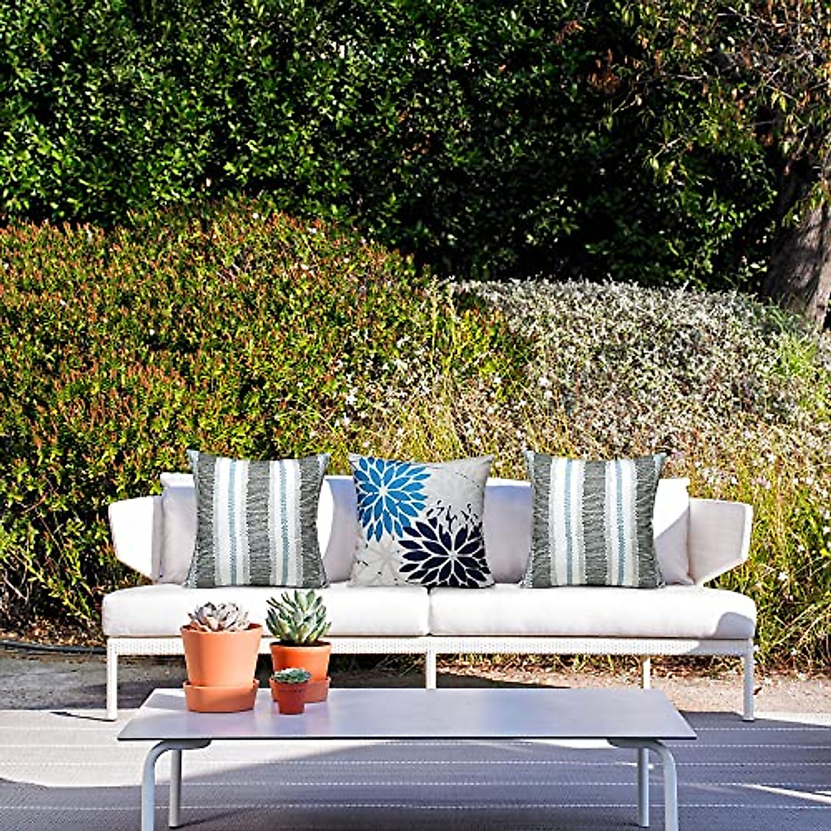 Black and White Outdoor Waterproof Striped Throw Pillow Covers 18x18 Inch Set of 2 Grey Blue Spot Decor Pillow Covers for Patio Funiture Garden Living Room