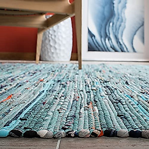 SAFAVIEH Rag Rug Collection 3' x 5' Turquoise / Multi RAR127C Handmade Boho Stripe Cotton Area Rug