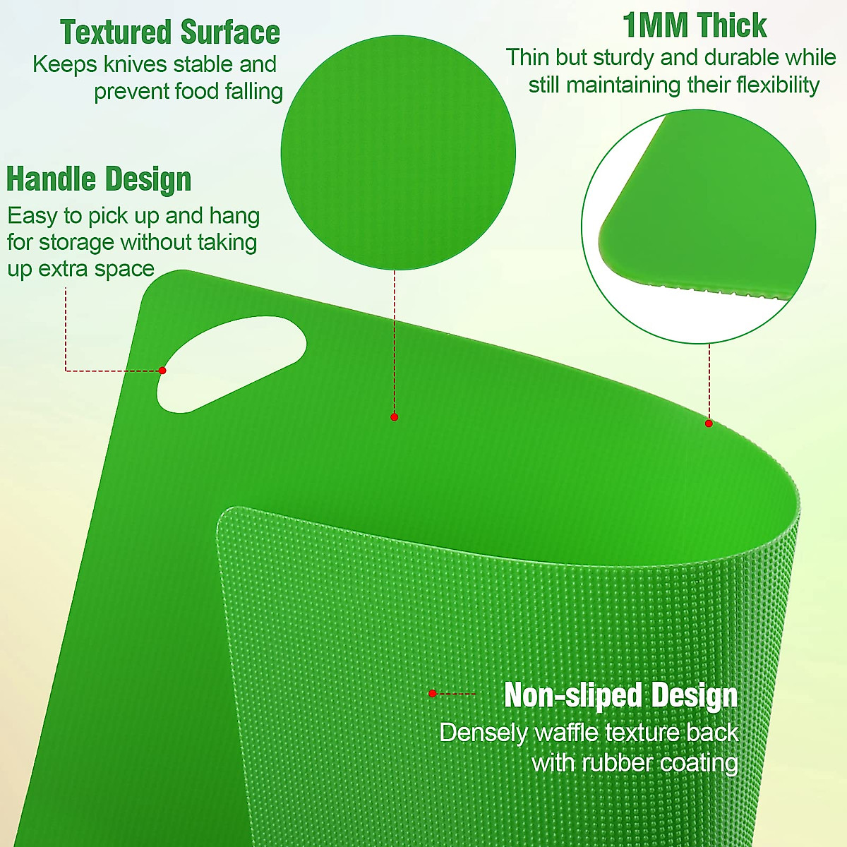 Flexible Plastic Cutting Board Mats, Set of 6 Colorful Chopping Boards, Cutting Boards for Kitchen Dishwasher Safe, Cutting Mat For Cooking with Food Icons Kitchen Gifts for Women, BPA Free, Non-slip