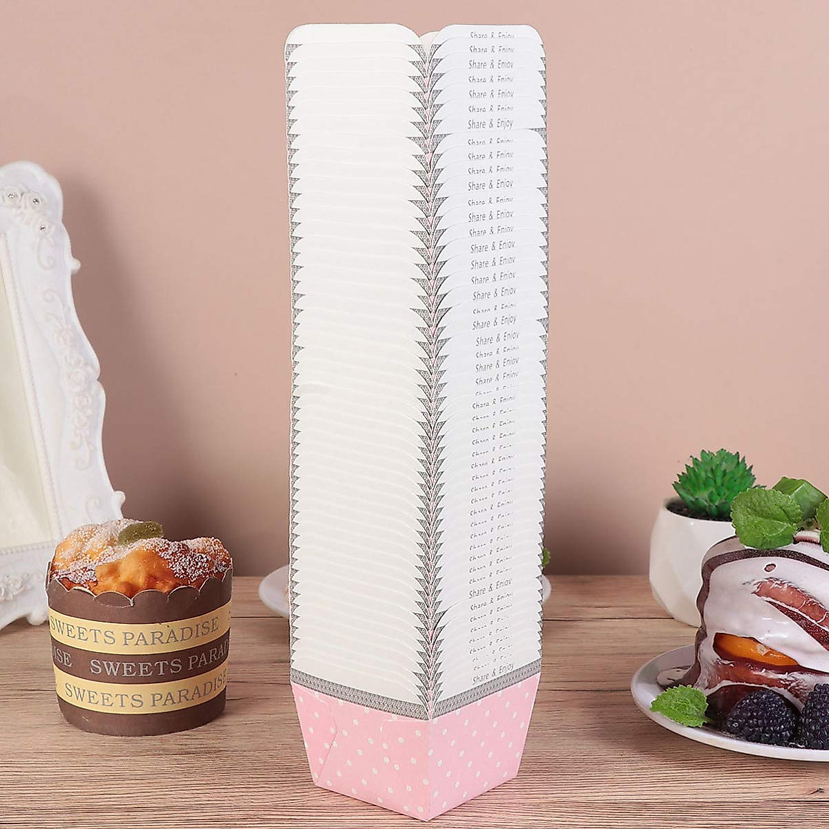 TOYANDONA 100pcs Paper Baking Cup Small Square Cake Wrappers Cupcake Liners Desserts Holders Muffin Cases for Weddings Birthdays Baby Shower (Pink)
