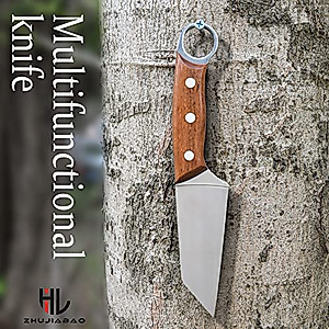 HL zhujiabao 2 Pcs Knives Set- Fixed- 8.5 inch Carbon Steel Knife with Leather Sheath-Wooden Handle Bushcraft Knife-Outdoor Full Tang Knife- Useful Knives-Survival Tactical Camping Knife-Utility Knife