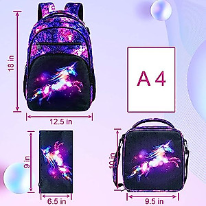 KLFVB Laptop Backpack for Women, Travel College Bookbag with USB Charging Port, 17 Inch Cute Business Computer Waterproof Anti Theft Backpacks for Teenagers Girls - Unicorn