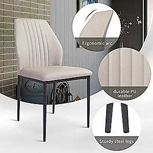HIPIHOM Set of 4 Dining Chairs,Modern Kitchen & Dining Room Chairs,Armless Upholstered Dining Chairs in Faux Leather Cushion Seat and Sturdy Metal Legs,Beige