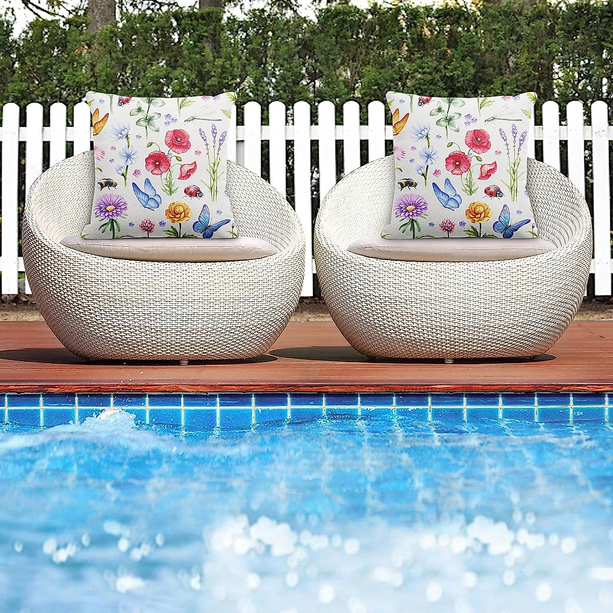 Britown Flower Summer Floral Outdoor Waterproof Throw Pillow Covers 18 x 18 Inch Set of 2, Palm Leaf Pillowcase Square Cushion Case, Farmhouse Garden Decorative Pillows for Couch Beach Patio