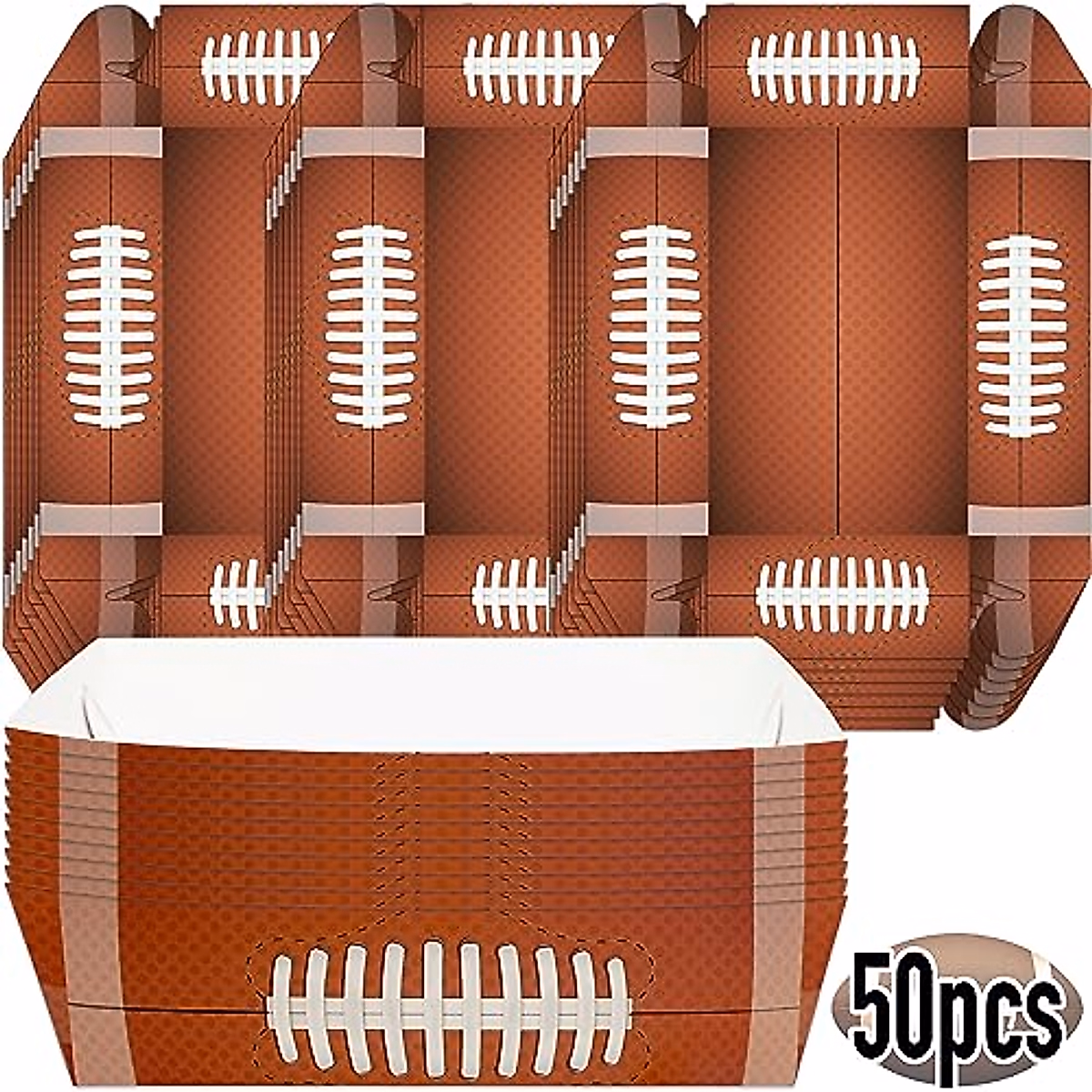 Football Disposable Paper Trays| (50 pcs) Fair Food Boats Concession Snacks| Carnival Nachos, Chips Serving Basket| Football Theme Paper Food Tray| Big Game Snack Tray| Football Party Baskets|BASHOUT