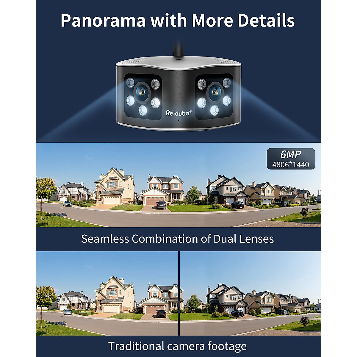 Reidubo 4K WiFi Security Cameras Outdoor with 165° Ultra-Wide Angle, Ultra-HD Dual Lens Cameras for Home Security, Two-Way Talk, Color Night Vision, IP66 Waterproof, Sound & Light Alarm