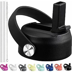 Straw Lid for Hydroflask, Lids with Straw Compatible with Hydro Flask Wide Mouth 32 40 oz Water Bottle, Straw cap for Hydroflask Lid Replacement, Flip Top with Flex Handle (Black)