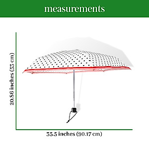 Kate Spade New York Mini Umbrella, Compact Umbrella with Storage Sleeve, Small Umbrella for Backpack or Car (Cabana Dot)