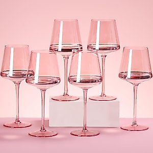 Physkoa Pink Wine Glasses Set of 6-16 oz, Pink Goblets, Unfading Color, Hand-blown, Colored Wine glasses - Pink Birthday Decorations, Wine Gifts for Women-Easter Decorations, Easter Gifts for Women