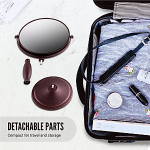 OVENTE 8'' Tabletop Makeup Mirror, 1X & 7X Magnification, Adjustable Spinning Double Sided Round Magnifier, Modern Décor for Office, Bath, Hotel, Compact for Travel, Antique Bronze MNLAT80ABZ1X7X