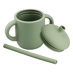 Mintlyfe Baby Trainer Cup, Silicone Training Cup with Handles Lid and Straw, BPA-Free, Unbreakable, Spill Proof and Non-Slip Handles Sippy Cup for Toddlers, 5 oz (Sage)