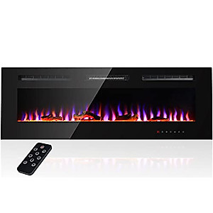 Uthfy 50" Electric Fireplace,1500W Recessed & Wall Mounted Fireplace Heater & Linear Fireplace,6 Flame Colors & 9 Ember Bed Colors,Remote Control,8H Timer,Adjustable Thermostat, Black (HY-HW50)