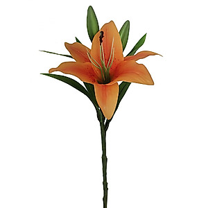 Fawoert 5Pcs Artificial Tiger Lily Fake Flower Bouquet Wedding Home Party Garden Decoration (Orange)