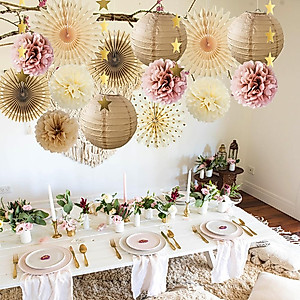 Pink and Beige Boho Party Decorations Pom Poms Dusty Pink and Brown Party Decor Neutral Blush Pink Champagne Party Decorations for Rustic Pink and Cream Birthday Baby Shower Wedding Engagement