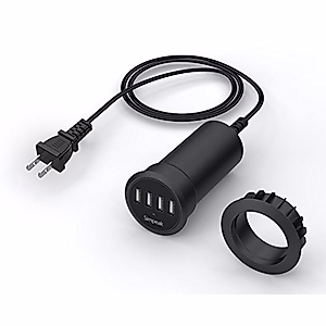 Simpeak 30W 4-Port USB Desk Charger Desktop Charging Station Mounts on The 2.0"/2.4" Grommet Hole with Power Cable (Match 2pcs Grommet),C51 Black
