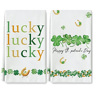 AnyDesign St. Patrick's Day Kitchen Towel Watercolor Lucky Shamrock Clover Dish Towel 18 x 28 Inch Irish Holiday Hand Drying Tea Towel for Cooking Baking Cleaning Wipes, 2 Packs