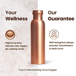 Otiem 34oz Pure Copper Water Bottle for Drinking – Large Handcrafted Ayurvedic Copper Water Bottle, Leak Proof Lid – Smooth Finish Copper Bottle Water Vessel – 100 Copper Drinking Water Bottle 34 Oz