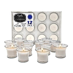 Hyoola Votive Candles - White Votives in Clear Cup - 12 Hour Burn Time Unscented Votive Candles Bulk - Pack of 12 Small Candles in Bulk - Made in Europe