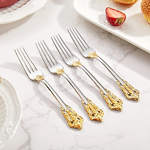KEAWELL Luxury 5.9" Appetizer Forks, 18/10 Stainless Steel, Set of 4, Gorgeous Cocktail Forks/Dessert Forks (Gold Accent)